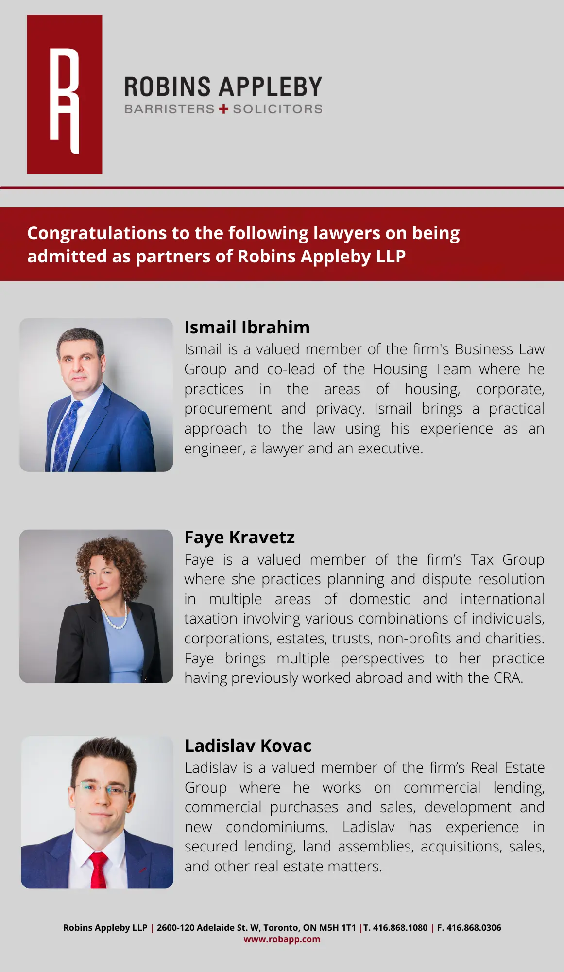 Congratulations to the following lawyers on being admitted as partners ...